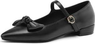 Generic Chaussures Femme Mary Janes Bout Pointu Décor Noeud Talons Bas Carrés Boucle Réglable Tige Cuir PU Confortables Élégantes Travail Quotidien,Noir,42.5 