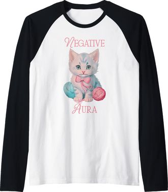 Trendy Apparel Negative Aura Cute Kitten Pink Bow with Yarn Raglan
