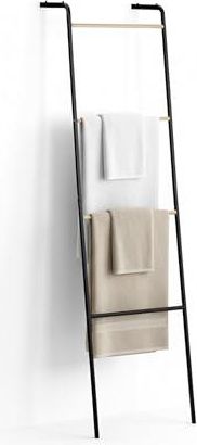 Relaxdays Handtuchleiter aus Metall, 4 Sprossen, f&uuml;r Handt&uuml;cher & Kleidung, platzsparend, HxBxT 158x40x28 cm, schwarz