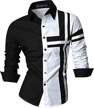 Jeansian Hommes Chemises Solid Manches Longues Slim Fit Mode pour Homme Casual Chemises Manches Longues Z014 White XXL