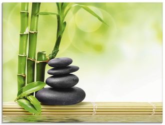 Artland ARTland Wanddeko Glasbilder Wandbild Glas Bild einteilig 80x60 cm Querformat Asien Wellness Zen Spa Steine Bambus Entspannung Grün T5OP
