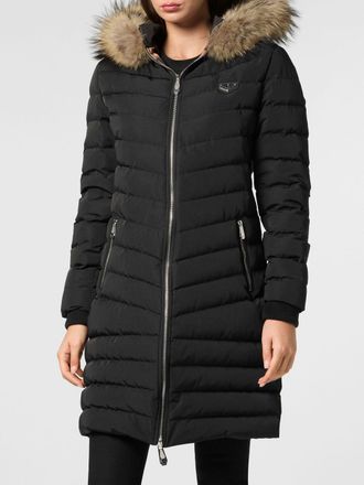 Philipp Plein Doudoune slim fit en nylon matelass&eacute; avec capuche et col en fourrure