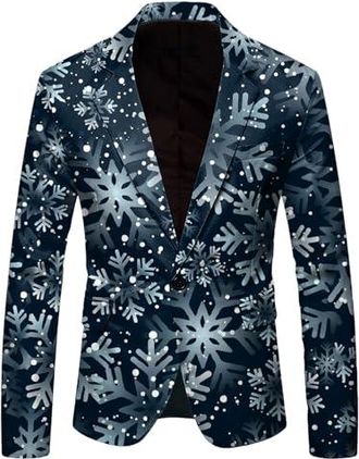 Generic Costume de No&euml;l 2026 pour homme avec poche et boutons &agrave; revers Motif flocon de neige, bleu marine, XXL
