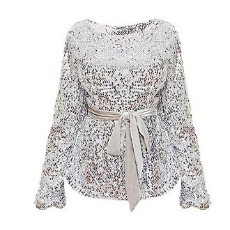 Generic Tunique &agrave; manches longues mode pull haut avec ceinture en velours grande taille robe tops pour femmes blanc arc-en-ciel cardigan, Blanc., XXL