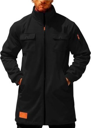 Generic Pull à col rond pour homme - Automne et hiver - Grande taille - Couleur unie - Pull long avec poche - Manches longues - Sweatshirt décontracté, Noir, 