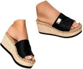 Generic Sandales compens&eacute;es orthop&eacute;diques pour femme, multicolore, &agrave; talons hauts tiss&eacute;s, &agrave; bout ouvert, style boh&egrave;me, d&eacute;contract&eacute;, confortable, &agrave; enfiler, b 