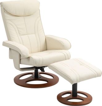 HOMCOM Homcom - Ensemble fauteuil repose-pieds design Chesterfield - inclinable - bois verni synthétique surpiqûres crème