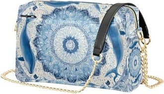 Mnsruu Sacs à bandoulière en cuir pour femme, bleu et blanc, motif dauphin, mandala, sac à main