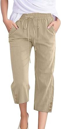 Generic Pantalon en coton et lin pour femme - Jambe large - Pantalon de plage d&eacute;t&eacute; confortable - Pantalon de yoga Palazzo - XIYU26061, kaki, XXL