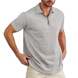 Generic Polo pour homme, coupe ajust&eacute;e, avec fermeture &eacute;clair et d&eacute;tails en maille, respirant, extensible, d&eacute;contract&eacute;, &agrave; manches courtes, pour le quotidien a