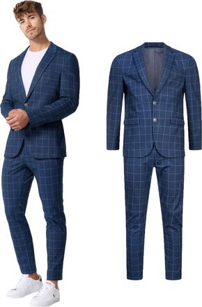 JEFF Herren JFTate Set Anzug 2-teilig Sakko Hose Bundle | elastischer Herrenanzug Regular Fit für Männer Check, 54