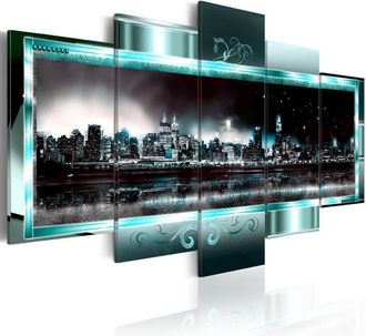Paris Prix Paris Prix - Tableau New York Turquoise : la Nuit &eacute;toil&eacute;e 50 x 100 cm