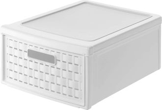 Rotho Country Schubladenbox 8.3l mit 1 Schub in Rattan-Optik, Kunststoff (PP) BPA-frei, weiss, klein/8.3l (35.0 x 26.0 x 14.5 cm)