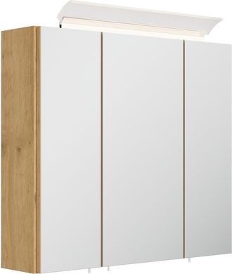 Magnolia Home Spiegelschrank 70cm inkl. Design LED-Lampe und Glasb&ouml;den Farbe Eiche Gold