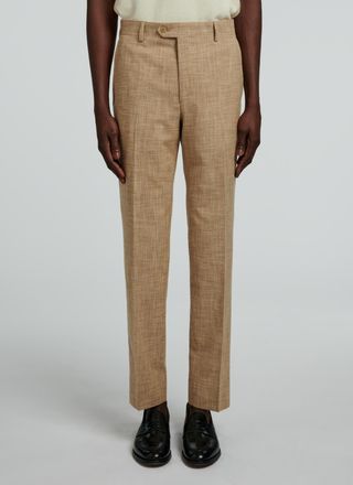 Fursac Pantalon en laine, soie et coton sabl&eacute; beige - Taille 48 - Homme