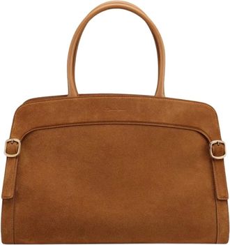 Santoni Femme, Sacs, Brun, Taille: ONE Size Suede Handbag