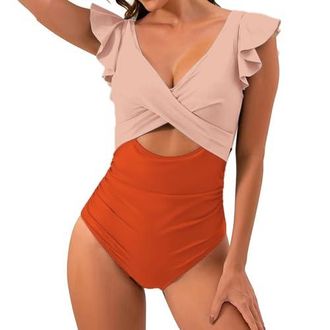 Generico Maillot de bain une pi&egrave;ce pour femme, &eacute;l&eacute;gant col en V Maillots de plage entiers rembourr&eacute; soutien-gorge Curvy Maillot de bain une pi&egrave;ce de plage avec