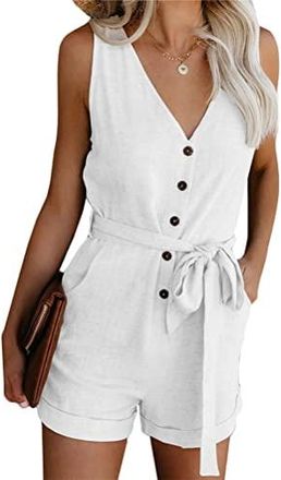 ORANDESIGNE Femme Combishorts Casual Été sans Manches Combinaison Chic Casual Combinaisons Taille Haute Jumpsuits Short Rompers de Plage Sexy Barboteuses A Blanc 