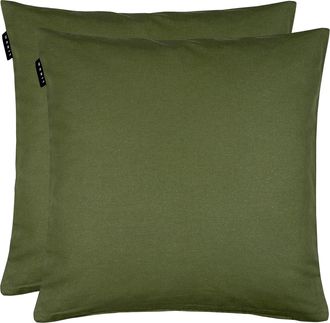 Linum Annabell Elegant Kissenhülle 50x50 cm 2er-Pack, 100% Baumwolle, Maschinenwaschbar, Dunkel Olivgrün