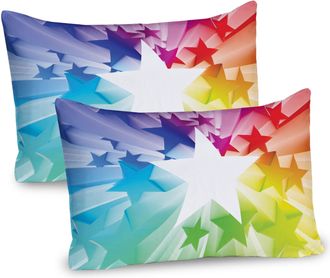 Abakuhaus Star Kissenbezug Packung mit 2, Design mit Regenbogen-Farben-Explosions-Effekt Bunte Illustration Festliche Kunstwerk, Dekorativer Standard Gedruckter