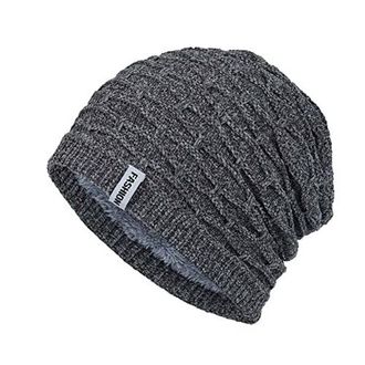Generic Chapeau chaud en tricot torsad&eacute; pour homme - Doux et &eacute;pais - Joli bonnet tricot&eacute; pour temps froid - Casquette de ski - Chapeaux dompt&eacute;s, gris, Taille 