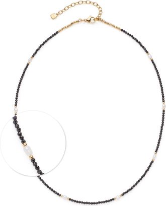 Leonardo Halskette Ciao Nola - Hals-Schmuck aus goldfarbenem Edelstahl - schwarzen Glasschliffperlen druchbrochen von weißen Perlen - 42-47 cm Länge - Schmuck 