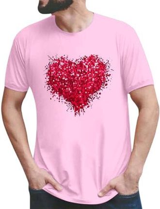Generic T-shirt d&eacute;contract&eacute; &agrave; col rond pour femme - Cadeau de Saint-Valentin 2026 - Haut &agrave; manches courtes pour plus de confort et de style (5), rose, XL