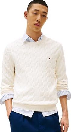 Tommy Hilfiger Classic Cotton Cable Crew Neck Mw0Mw33132 Pull-Over, Yellow (Ivory Petal), M Homme