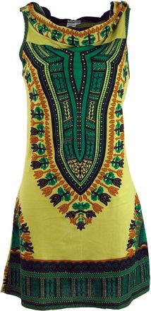 Guru Shop Kapuzen Dashiki Minikleid, Goa Festivalkleid - Lemon, Damen, Baumwolle, Size:S/M