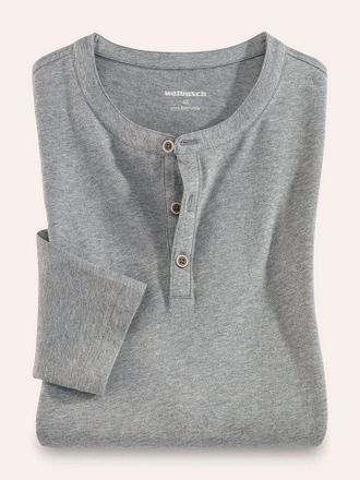 Walbusch Langarmshirt Herren Henley-Shirt Langarmshirt mit Serafino-Ausschnitt Baumwolle Pflegeleichtes Jersey-Shirt, 3-Knopf-Leiste, waschmaschinenfest