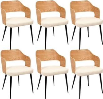 Altobuy KILPA - Lot de 6 Fauteuils Bois et Métal Assise en Tissu Bouclettes