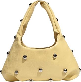 Jamron Femme Métallique Cuir Synthétique Sac Hobo Sac Fourre-tout Clouté SN0705220 Jaune