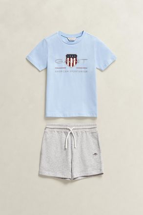 GANT Kinder Boys Archive Shield Set mit T-Shirt und Sweatshorts (110/116) SKY Blau