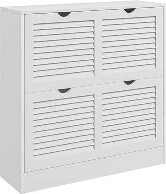 HOMCOM Meuble Chaussure entrée pour 16 Paires, Armoire à Chaussures étroite avec 2 tiroirs à Portes rabattables et étagère Ajustable, Meuble de Couloir et de