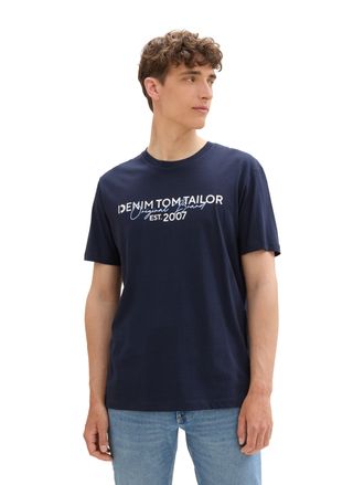 Tom Tailor Denim Rundhalsshirt TOM TAILOR DENIM, Herren, Gr. XXL, blau (sky captain blau), Single Jersey, Obermaterial: 100% Baumwolle, bedruckt, unifarben, regular fi