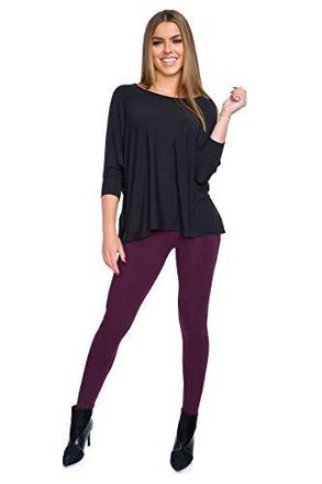 FUTURO FASHION Legging Premium pour Femme LWP 28 - de qualit&eacute; - &eacute;pais/Taille Haute/Opaque - Hiver - Coton - Grandes Tailles - Taille 42 - Prune