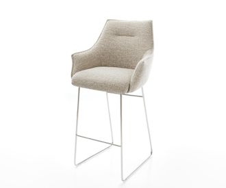 DELIFE Barstuhl Alja-Flex Webstoff Soft Beige Kufengestell Edelstahl Silberfarben Taschenfederkern, Barst&uuml;hle