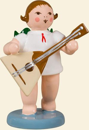 Rudolphs Schatzkiste Holzfigur Engel mit Balalaika ohne Krone Höhe 6cm NEU Holzengel Instrument Seiffen Erzgebirge Figur Dekoration Holzfiguren Weihnachten Fensterschmuck 