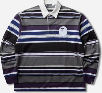 A Bathing Ape Men s Stripe Relaxed Fit Polo Charcoal