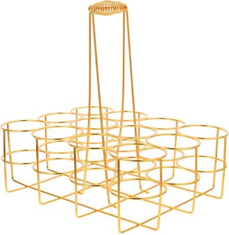 Hemobllo 12 Flaschen Bierregal aus Metall Tragbarer Bierkorb mit Robustem Griff f&uuml;r Bar und Haushalt Goldfarbener Flaschenhalter f&uuml;r Einfache Aufbewahrung