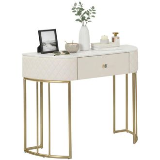 Dmora Konsolentisch Tapajos, Tisch, Eingangskonsole, Regal, 100x40 h75 cm, Wei&szlig; und Gold - Dmora