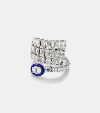Kamyen Jewellery Bague en or blanc 18 ct, &eacute;mail et diamants