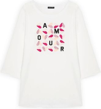 Fiorella Rubino Femme, Tops, Blanc, Taille: 42 FR T-shirt en coton avec imprim&eacute; Amour