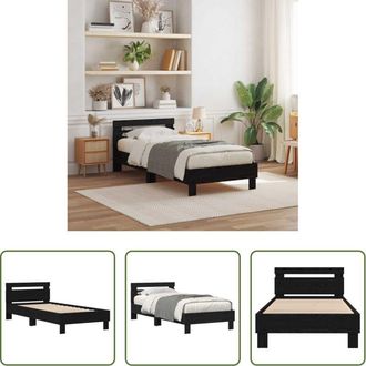 vidaXL vidaXL LED-Beleuchtung - Bettrahmen Schwarz Eichen-Optik 90 x 200 cm Holzwerkstoff