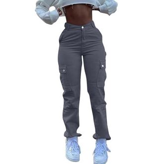 Generic Pantalon cargo pour femme - Jeans baggy - Taille haute - Pantalon cargo large avec poches - Pantalon de loisirs - Pantalon de randonn&eacute;e - Pantalon de 