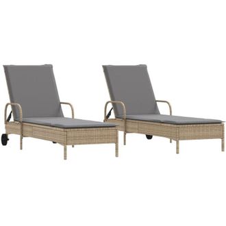 vidaXL Sonnenliegen mit Auflagen 2 Stk. Beige Poly Rattan Vidaxl