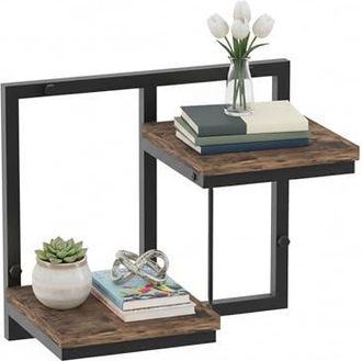 Relaxdays Wandregal, Industrial, Metall & Holzoptik, HxBxT: 29 x 32,5 x 19 cm, Schweberegal mit 2 Ebenen, schwarz/braun