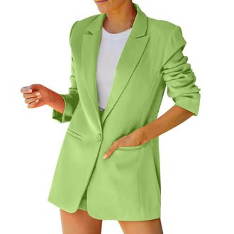 Generic Blazer Damen Elegant - Jacke Ohne Verschluss Mit Faltigen Ärmeln - Kurzarm Mantel - Business Outfit Longblazer, Kleidung Elegant