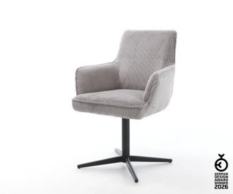 DELIFE Drehstuhl Heira-Flex mit Armlehnen Cord Silbergrau Fu&szlig;kreuz Schwarz 360&deg; drehbar Taschenfederkern, Esszimmerst&uuml;hle