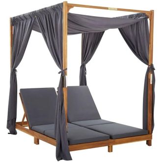 vidaXL Transat de Jardin double avec rideaux Bain de soleil Chaise Longue et coussins Bois dacacia vidaXL